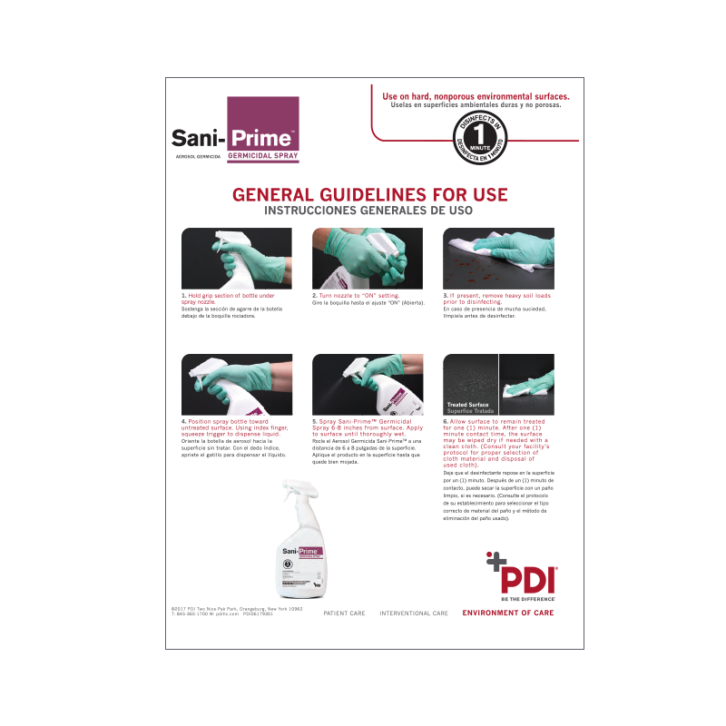 Sani-Prime® Spray Instructions For Use (IFU) Sign - PDI Healthcare