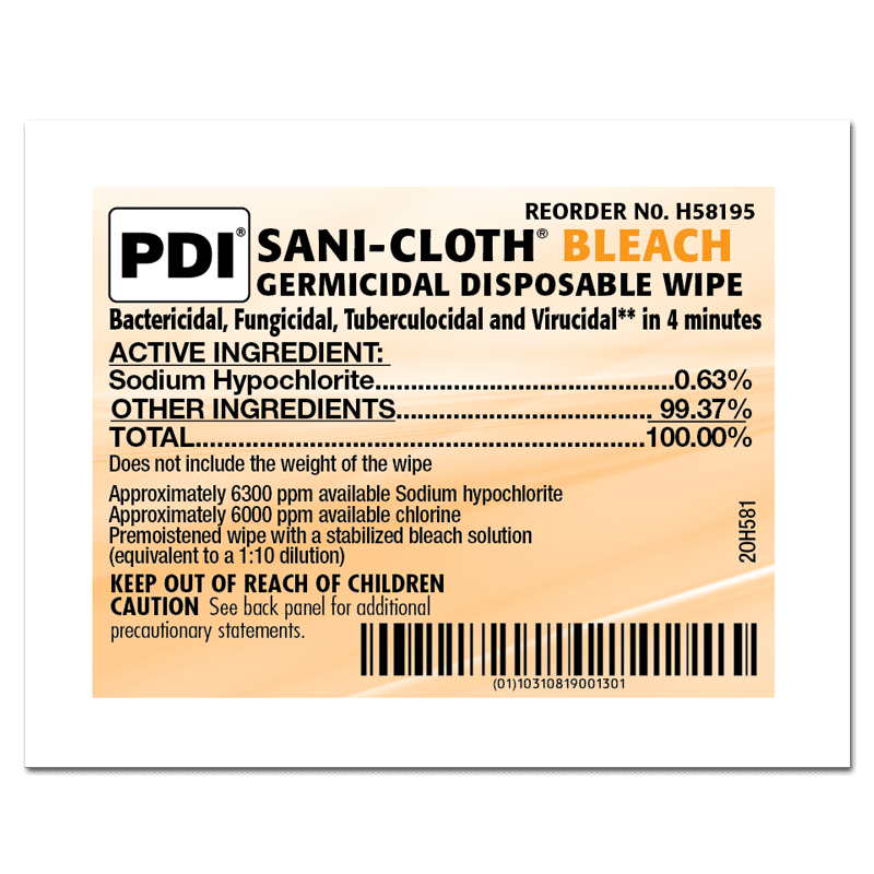 Sani-Cloth® Bleach Germicidal Disposable Wipe - PDI Healthcare