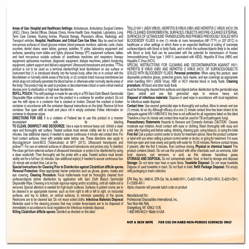 Sani-Cloth® Bleach Germicidal Disposable Wipe - PDI Healthcare