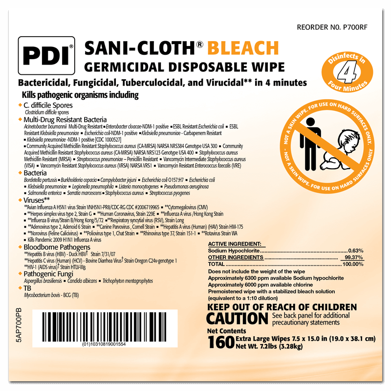 Sani-Cloth® Bleach Germicidal Disposable Wipe - PDI Healthcare