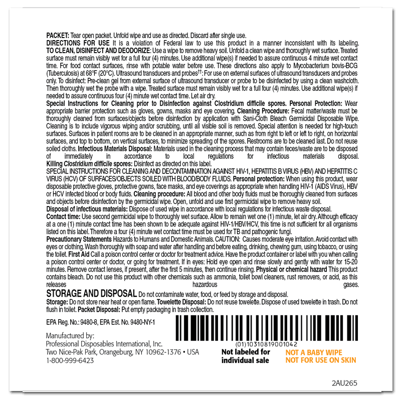Sani-Cloth® Bleach Germicidal Disposable Wipe - PDI Healthcare