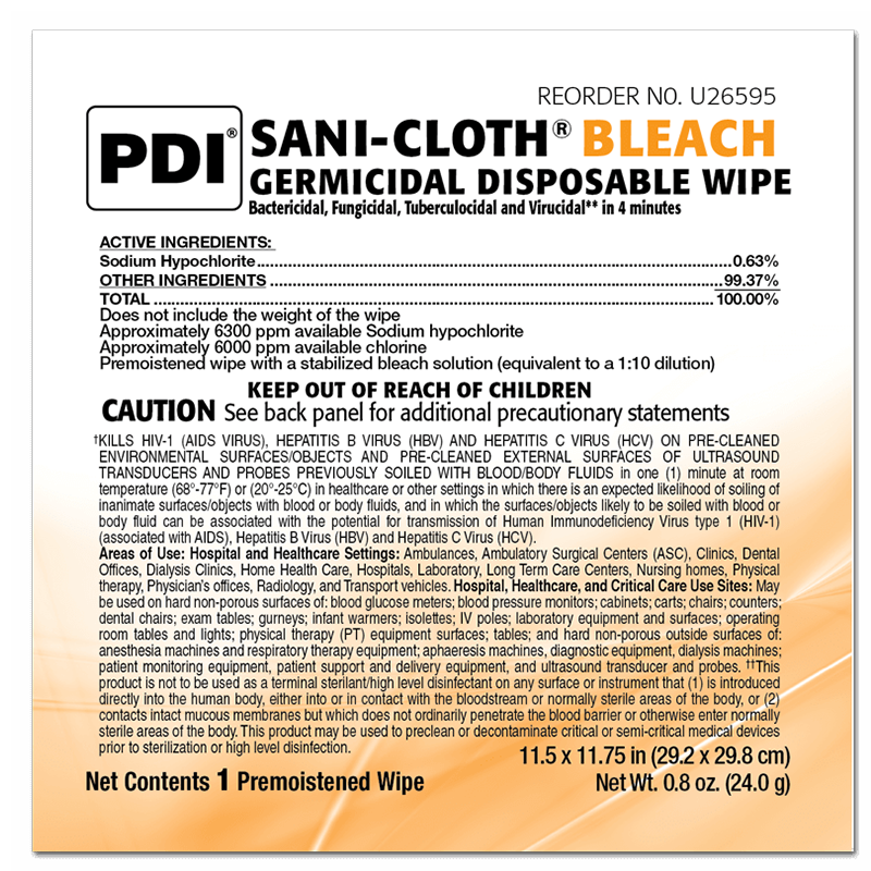 Sani-Cloth® Bleach Germicidal Disposable Wipe - PDI Healthcare