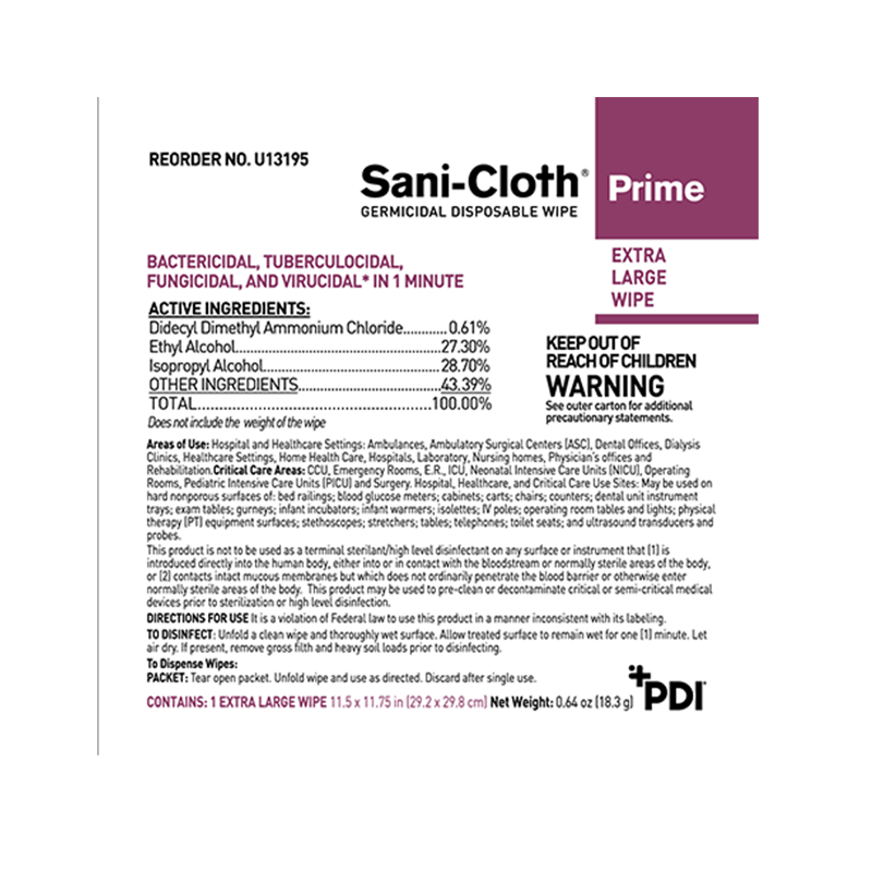Sani-Cloth® Prime Germicidal Disposable Wipe - PDI Healthcare