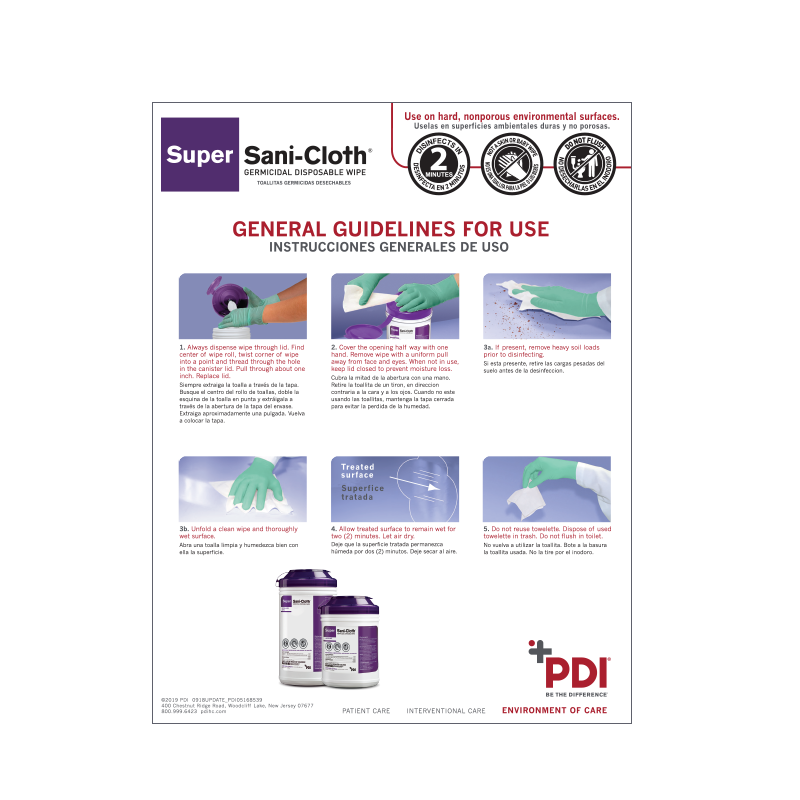 Super Sani-Cloth® Instructions For Use (IFU) Sign - PDI Healthcare