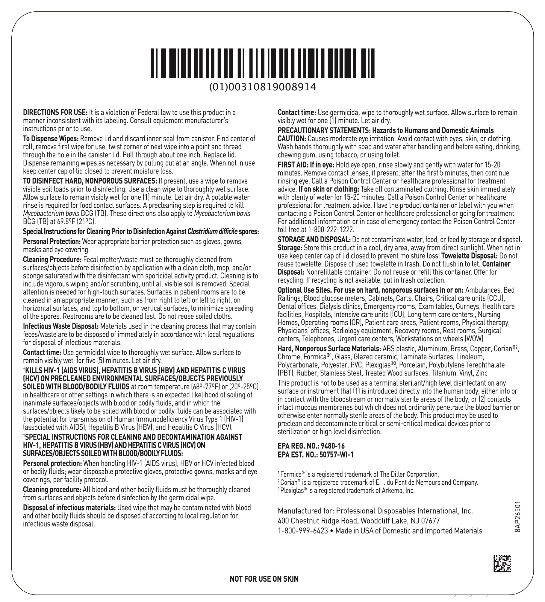 Sani-HyPerCide® Germicidal Disposable Wipe - PDI Healthcare